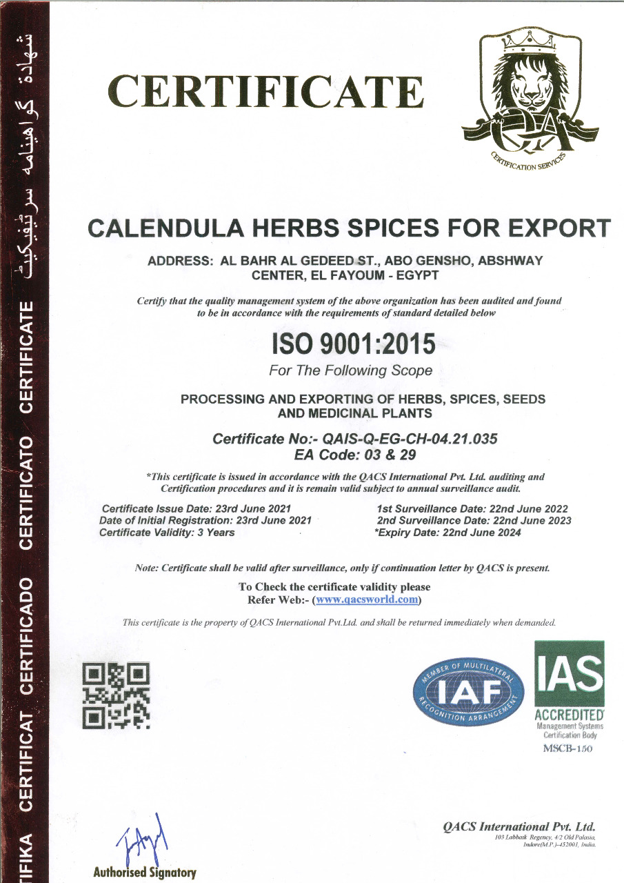 Certificates – Calendula Herbs Spices